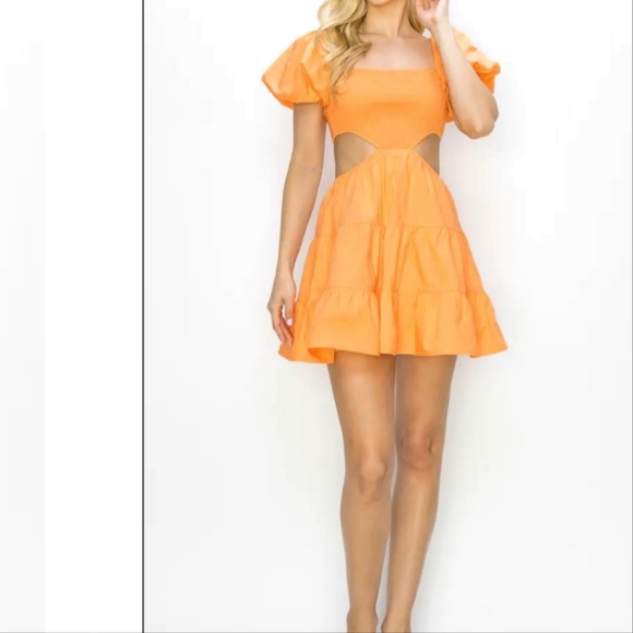 Dresses | Puff Sleeve Cut Out Sides Dress | Poshmark